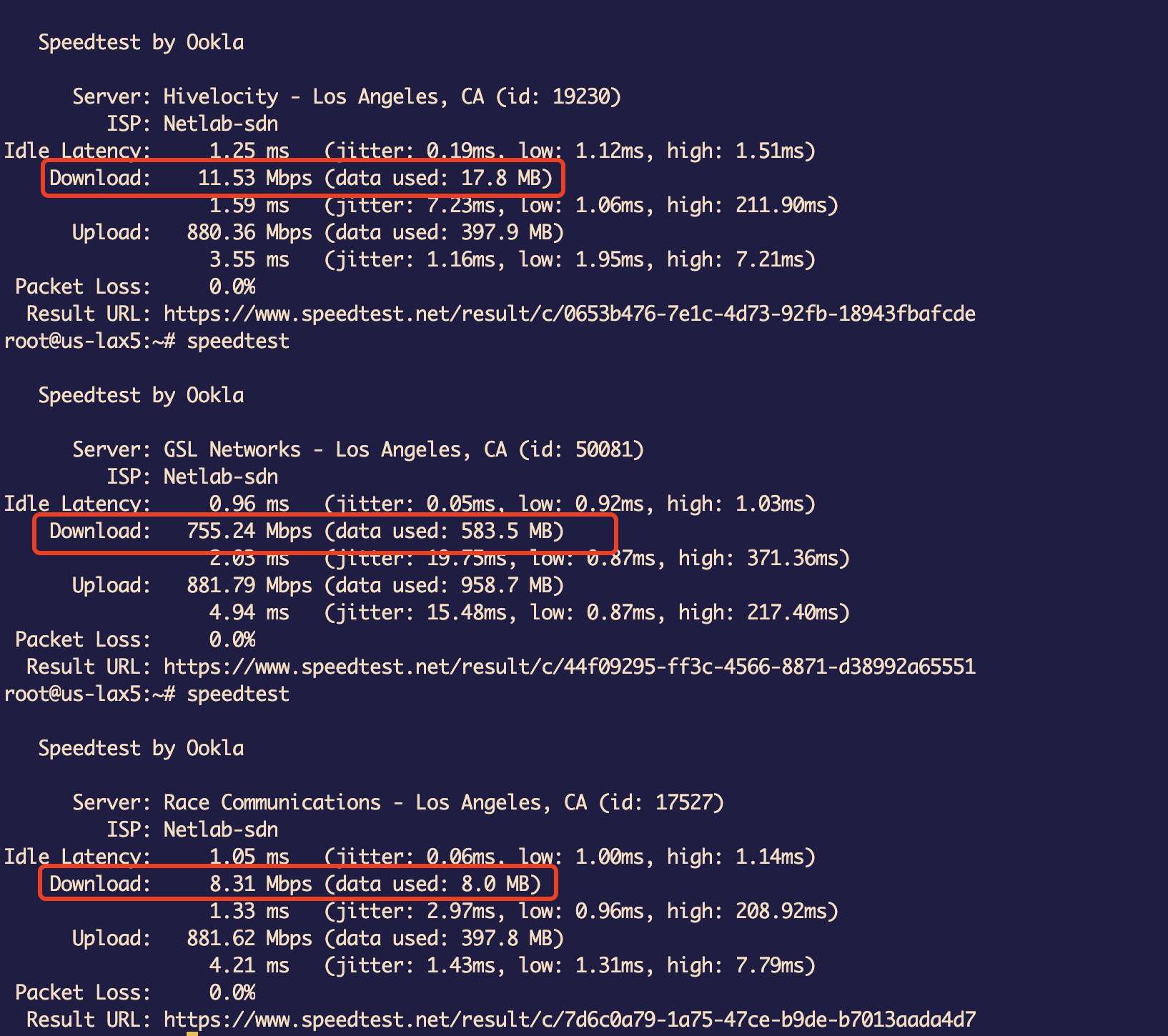 Netlab美西线路下行速率问题